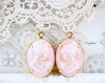 Rare Vintage White on Angel Skin Pink Woman Cameo 18x13mm Lady Oval ...