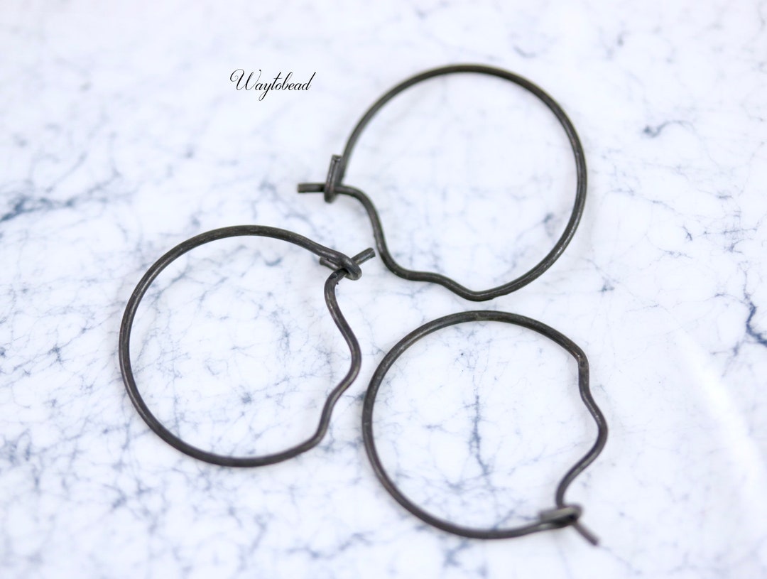 US Made Round Hoop Ear Wires 17mm Black Antiqued Wire Earring Jewelry ...