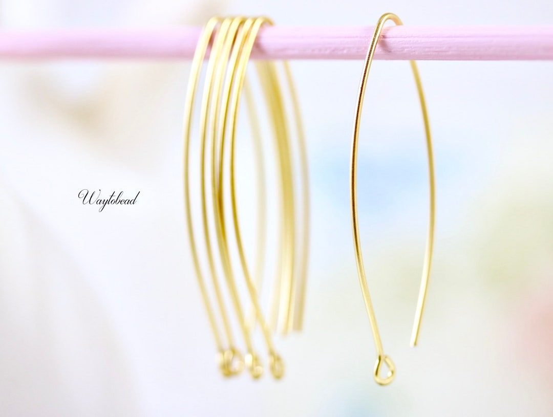 US Made Long Large Matte Gold Plated Ear Wires Earring Hoop Fish Hook ...