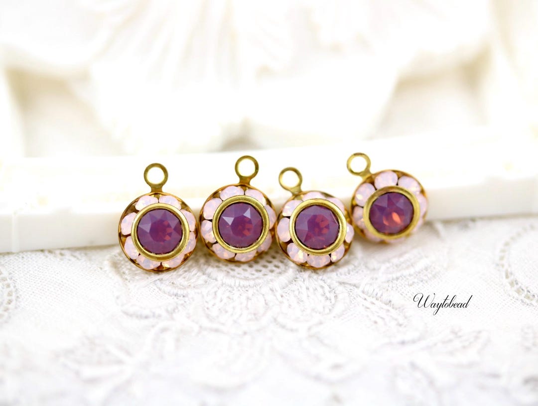 Rose Opal & Cyclamen Opal Two Layer Crystal Round Drop Charm Rhinestone ...