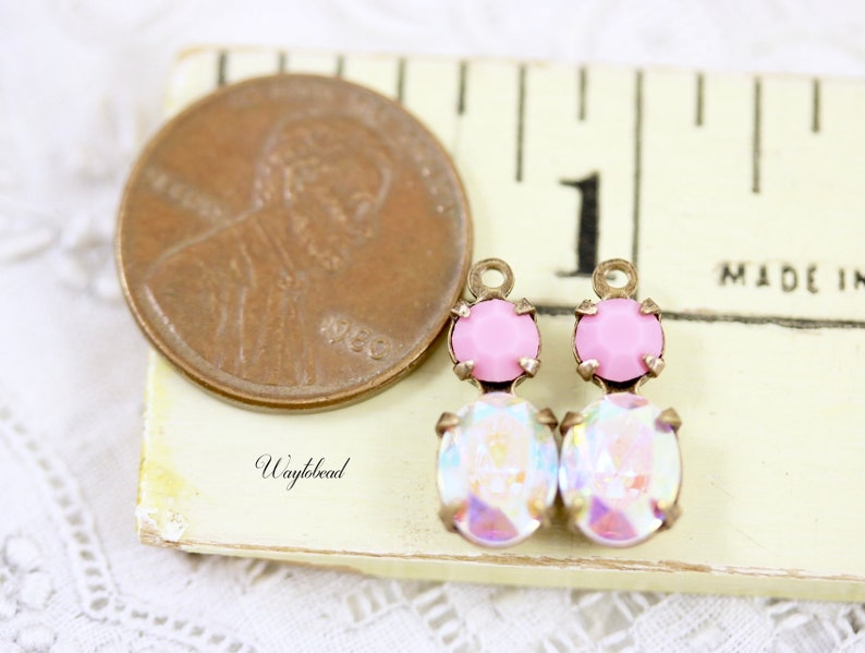 Vintage Austrian Opaque Pink & AB Crystal 16x6mm Set Stones - Etsy