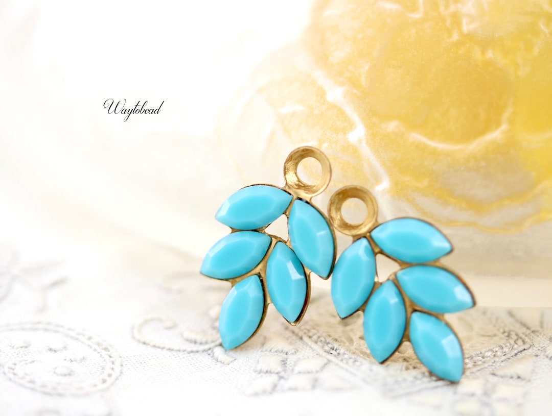Turquoise Blue Austrian Crystal 21x11mm Dangle Vintage Rhinestone Leaf ...