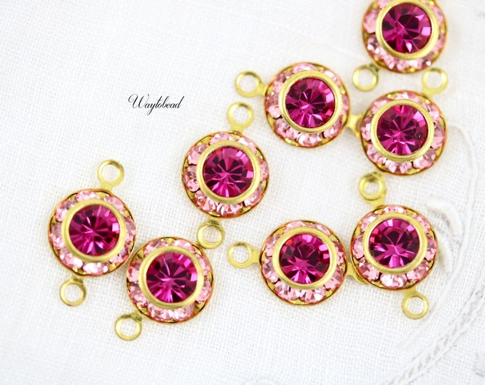 Light Rose Pink & Fuchsia Two Layer Crystal Round Drop Dangle Charm ...