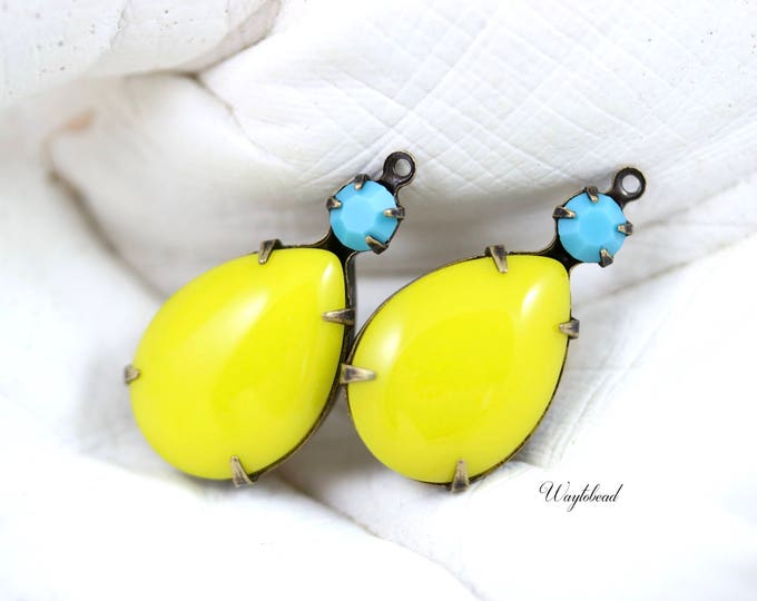 Turquoise Blue & Lemon Yellow Austrian Crystal Vintage Pear Shaped ...