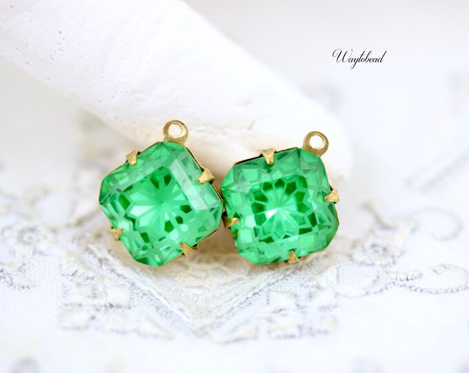 10mm Flower Floral Glass Square Octagon Stones Raw Brass Prong Settings ...