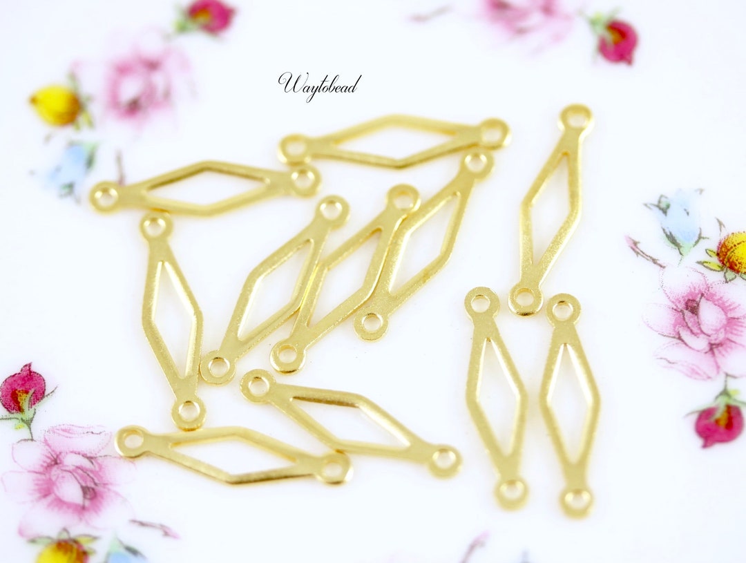 Petite Hollow Diamond Shape Matte Gold Plated 4x15mm 2-hole Connectors ...