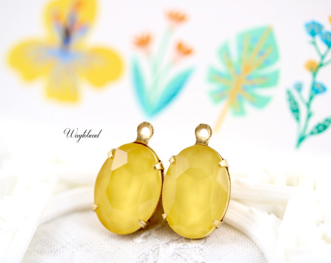 Mustard Yellow Glass Oval Single Set Stones 14x10mm Earring Charms ...