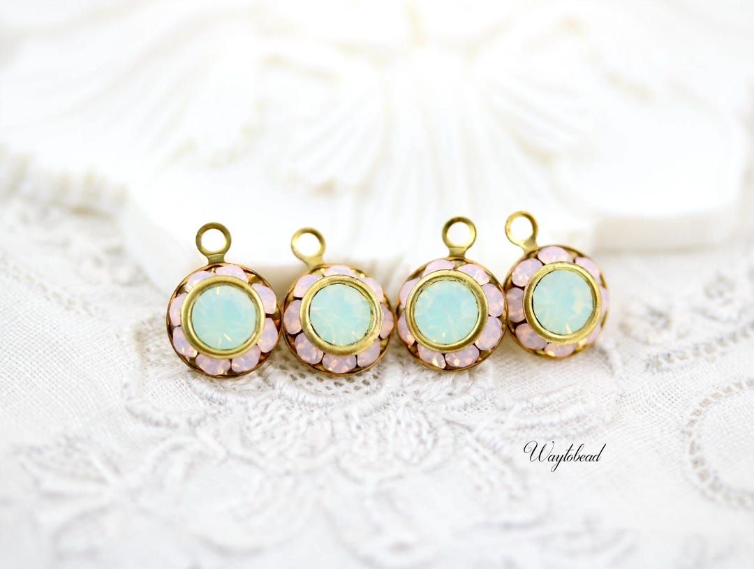 Rose Opal & Chrysolite Opal Two Layer Crystal Round Drop Dangle Charm ...
