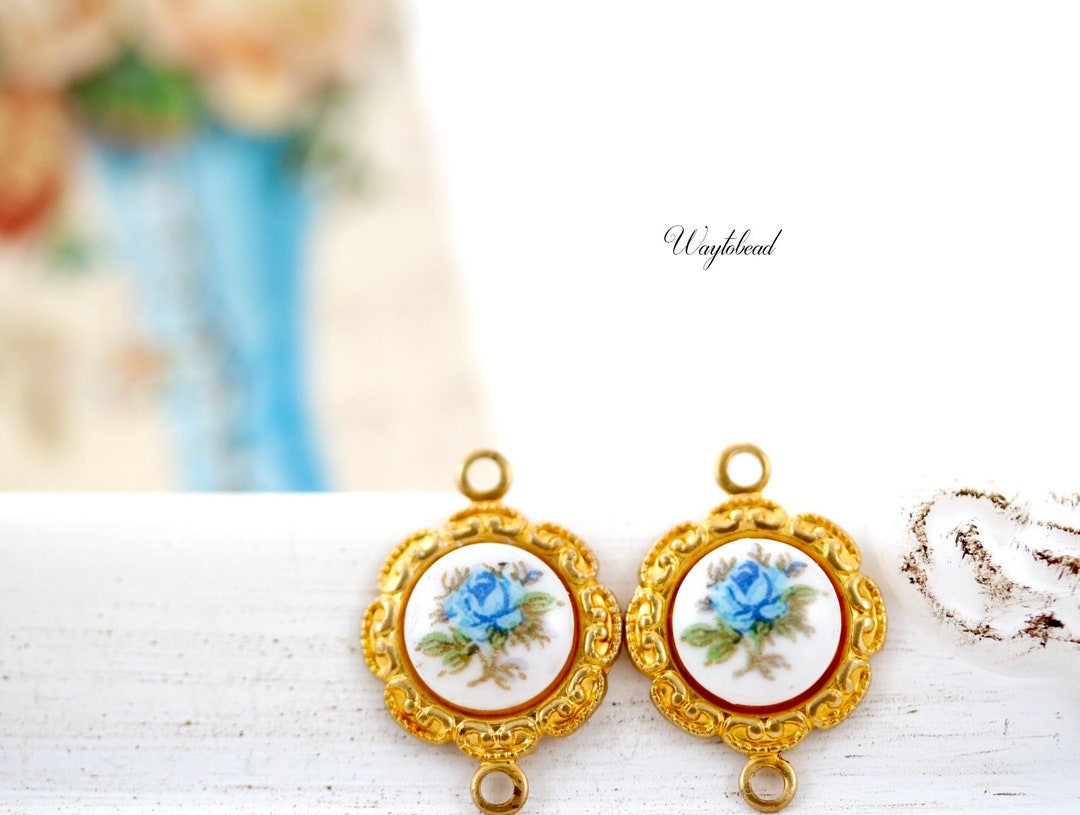 Light Blue Roses Flower Connectors Tiny Dainty Raw Brass Round - Etsy