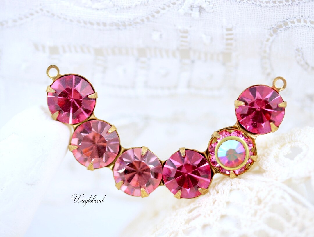 Rose Light Pink AB Hyacinth Rhinestone Crescent 41x8mm Connector Link ...