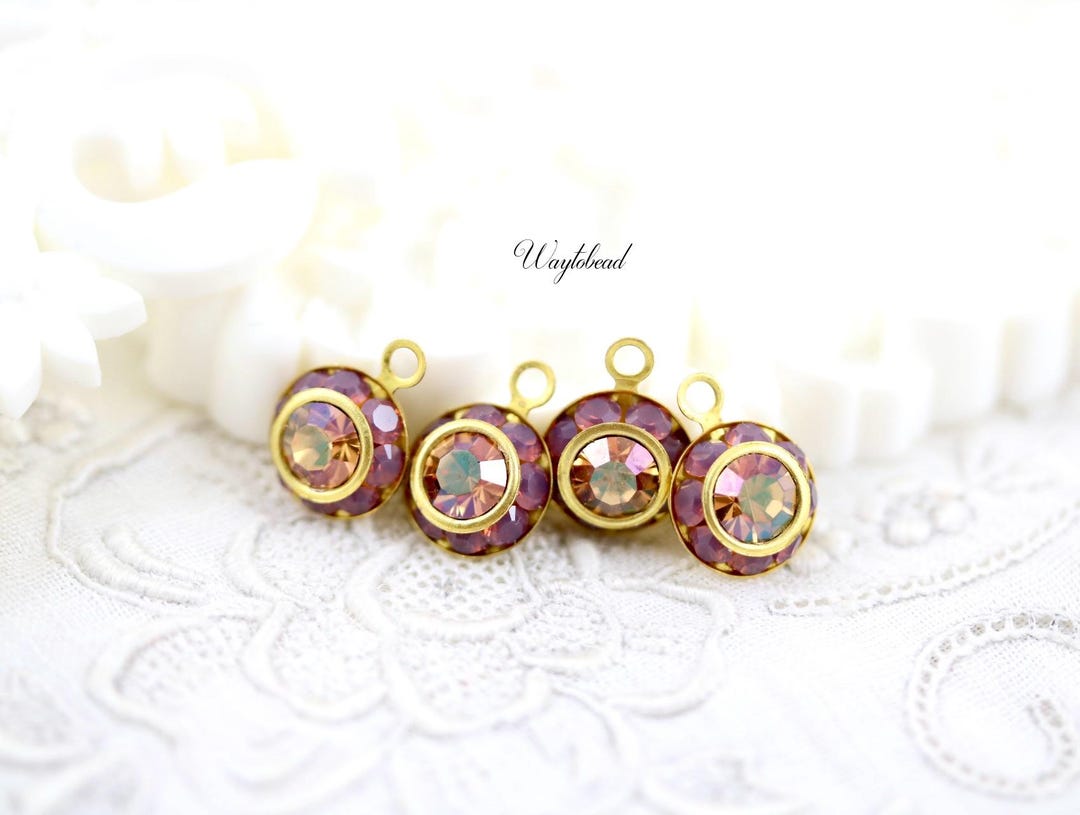 Cyclamen Opal & Celsian Rhinestone Two Layer Crystal Round Drop Dangle ...