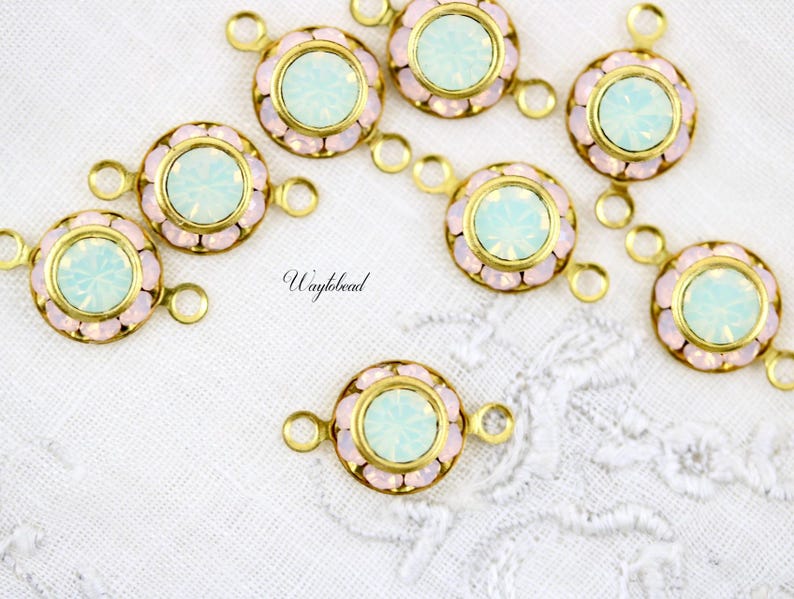 Rose Opal & Chrysolite Opal Two Layer Crystal Round Drop Dangle Charm ...