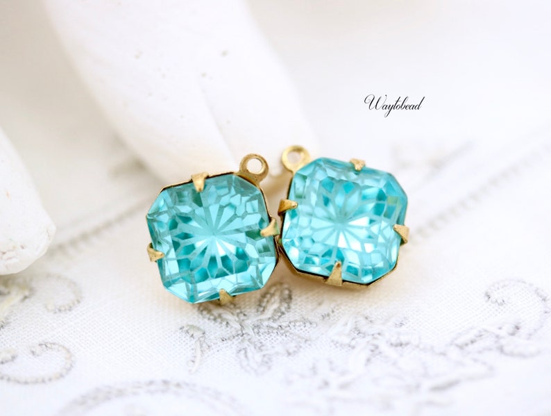 10mm Flower Floral Glass Aquamarine Blue Square Octagon Stones - Etsy