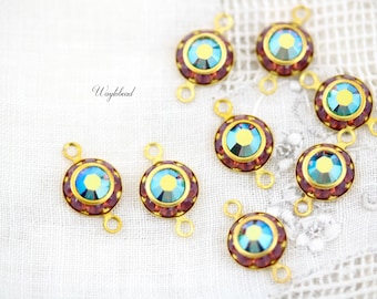 Violet & AB Light Amethyst Two Layer Crystal Round Drop Dangle Charm Rhinestone Connectors Links ...