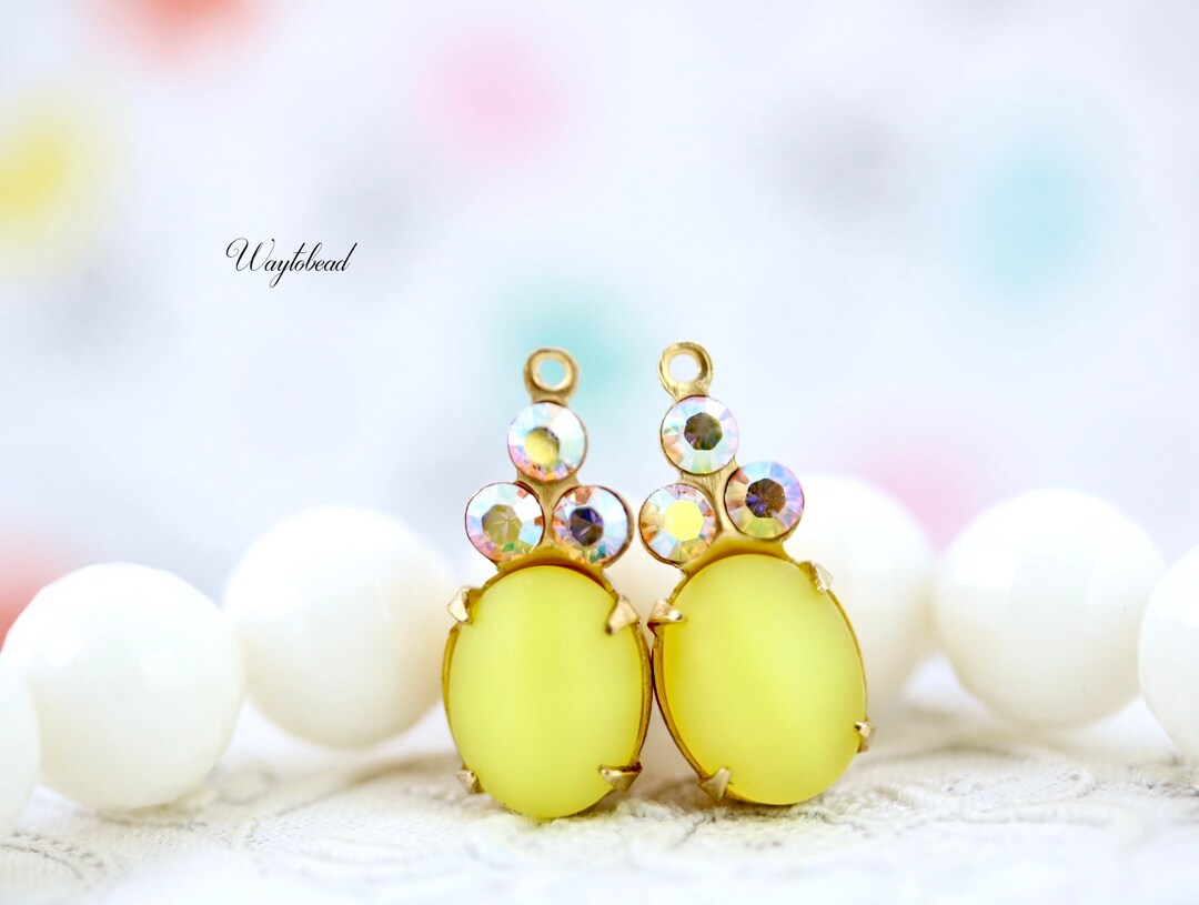 AB Light Peach & Matte Yellow Vintage Oval Stone Austrian Crystals ...