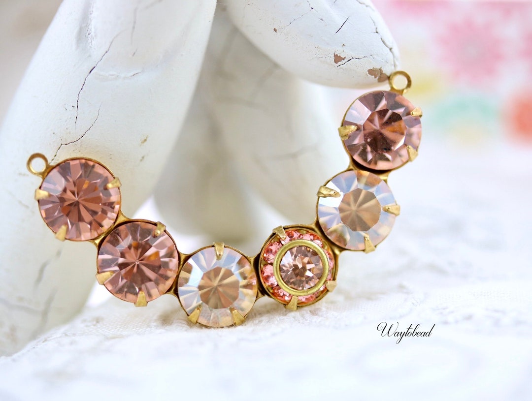 Vintage Rose Golden Honey Rose Peach & Light Peach Rhinestone Crescent ...