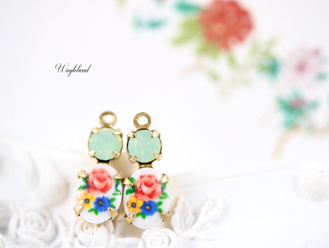 Chrysolite Opal Multi-color Flowers Dangle Austrian Crystal 16x6mm Set ...