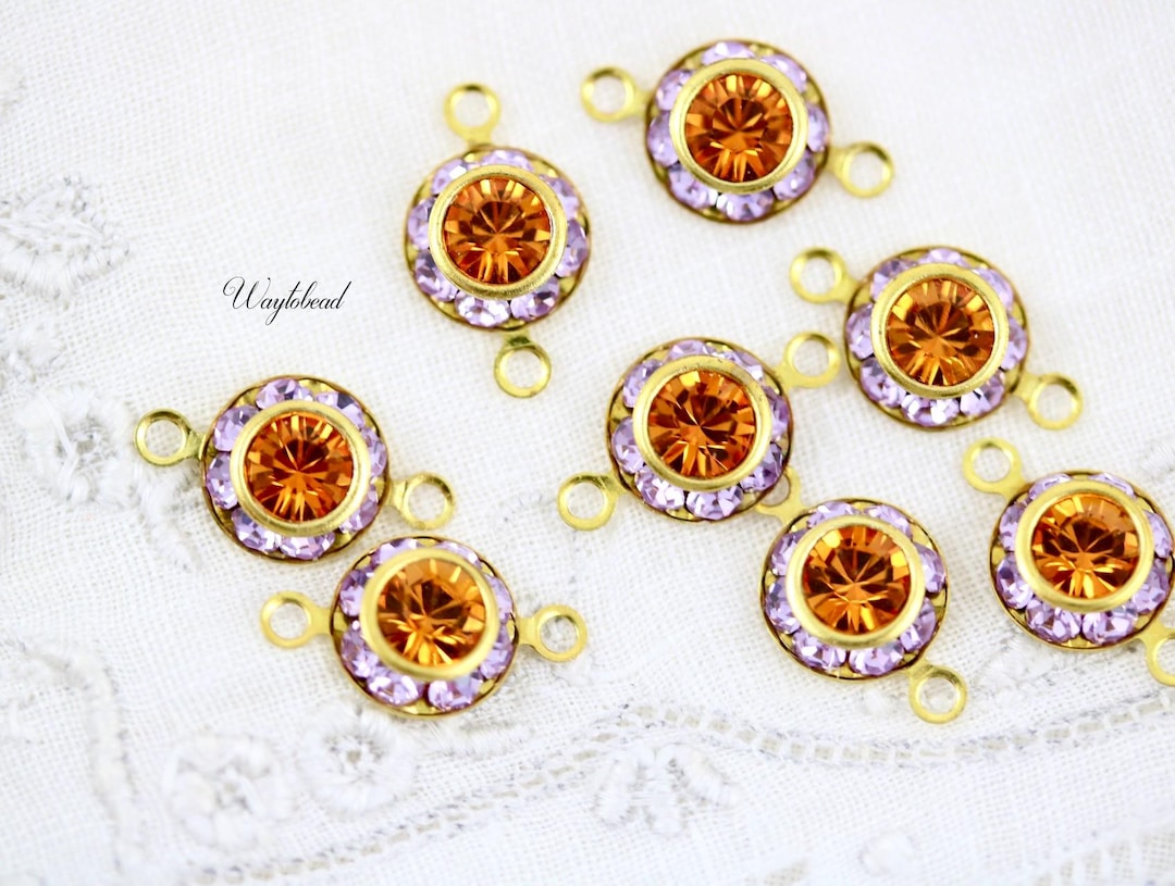 Violet & Topaz Two Layer Crystal Round Drop Dangle Charm Rhinestone ...