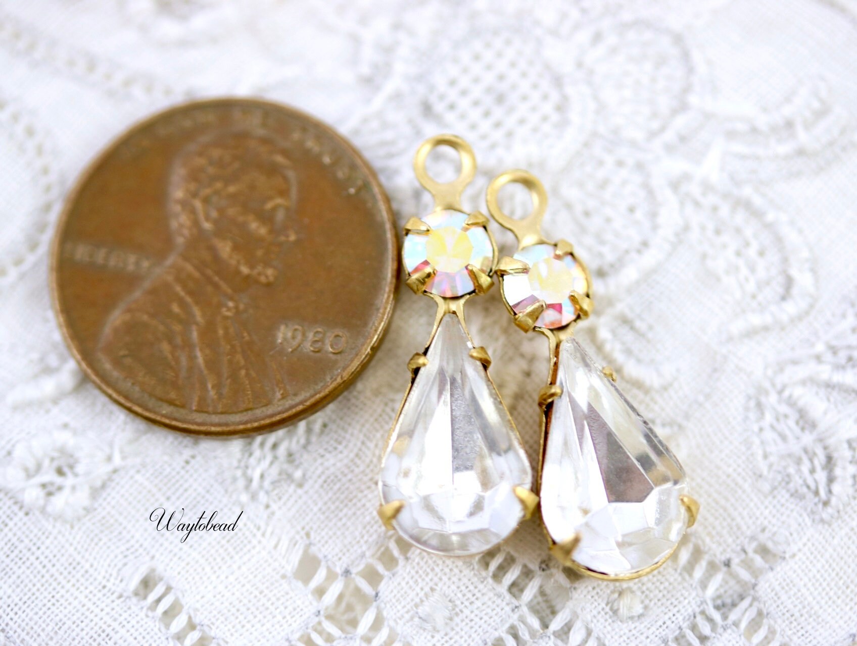 Pear Shape AB Crystal & Clear Set Stones 1 Ring Raw Brass - Etsy