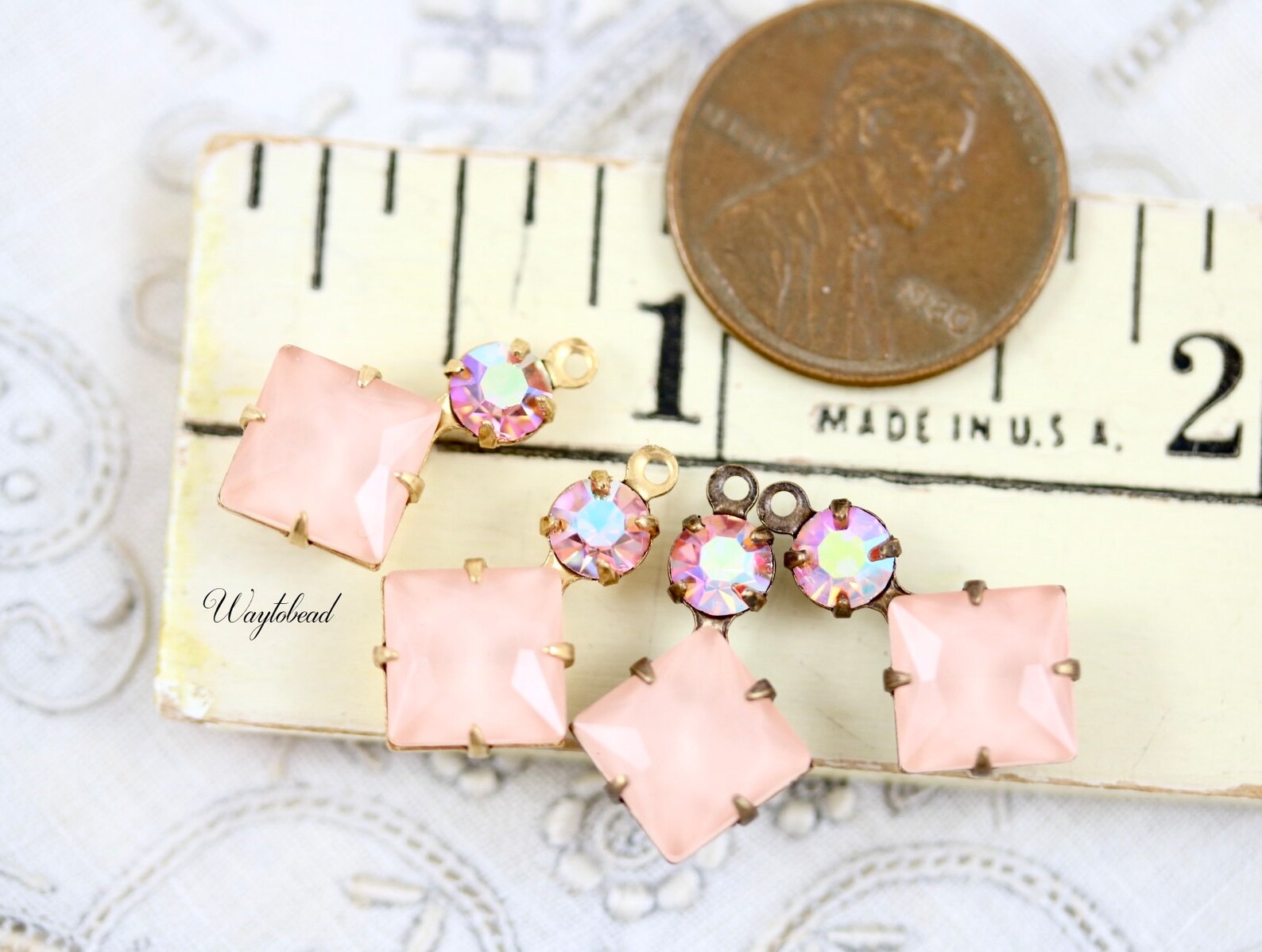 AB Light Rose & Light Peach Rhinestone Earring Charms 18x11mm Set ...