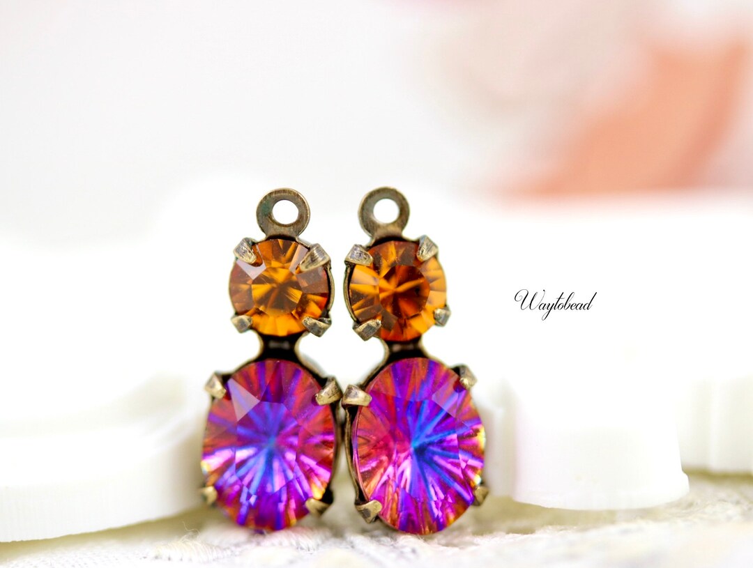 Starburst Oval Stone Topaz & Vulcano Orange Fuchsia Violet Austrian Crystal 16x6mm Set Stones ...