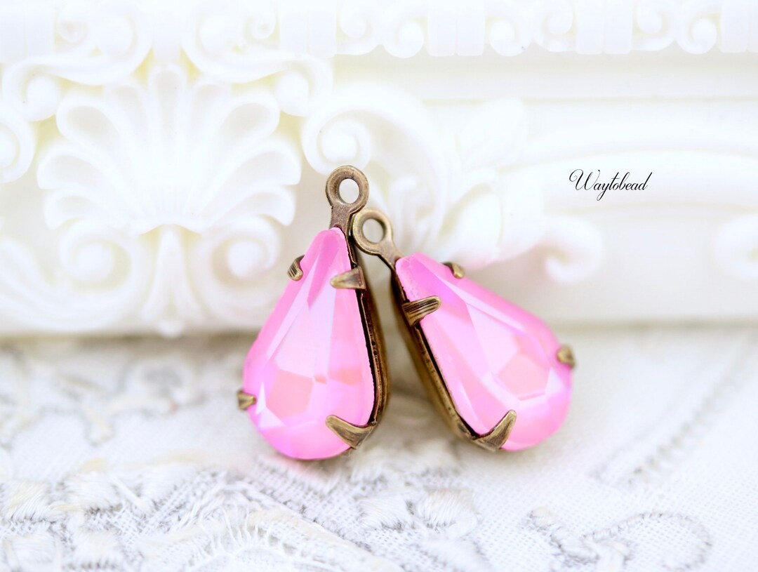 Pear Shaped Stones Light Pink Shimmer Glass 1 Ring 13x8mm Rhinestone ...