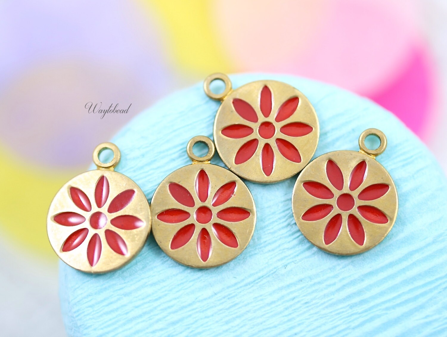 Vintage Style Daisy Disc Charms Pendants Red 4 | Etsy