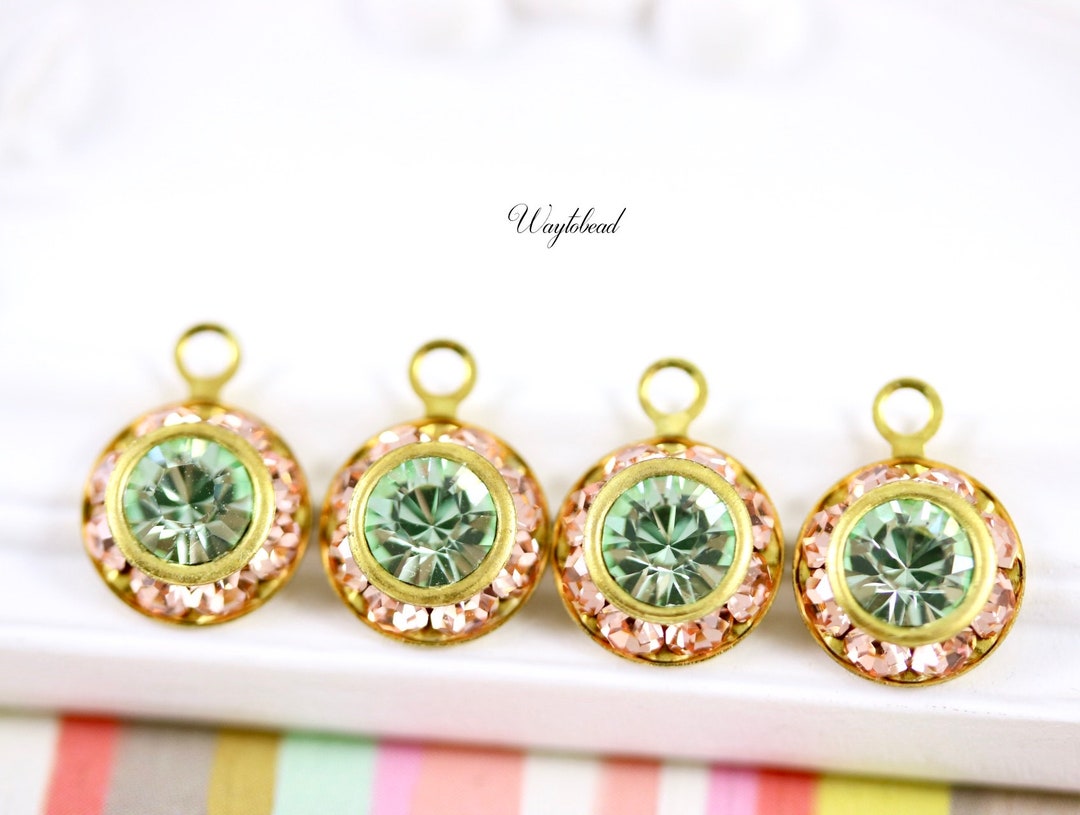 Light Peach & Chrysolite Two Layer Crystal Round Drop Dangle Charm ...