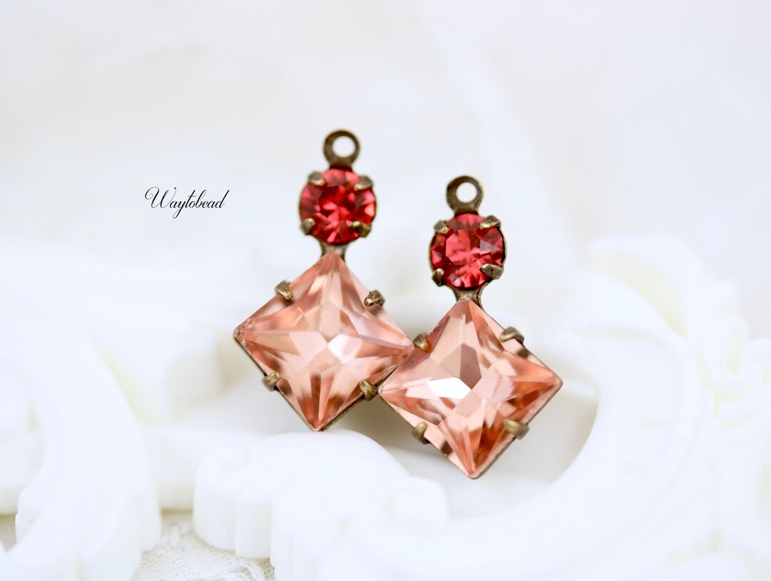 Padparadscha & Light Peach Set Stones Rhinestone 18x11mm Earring Drops ...