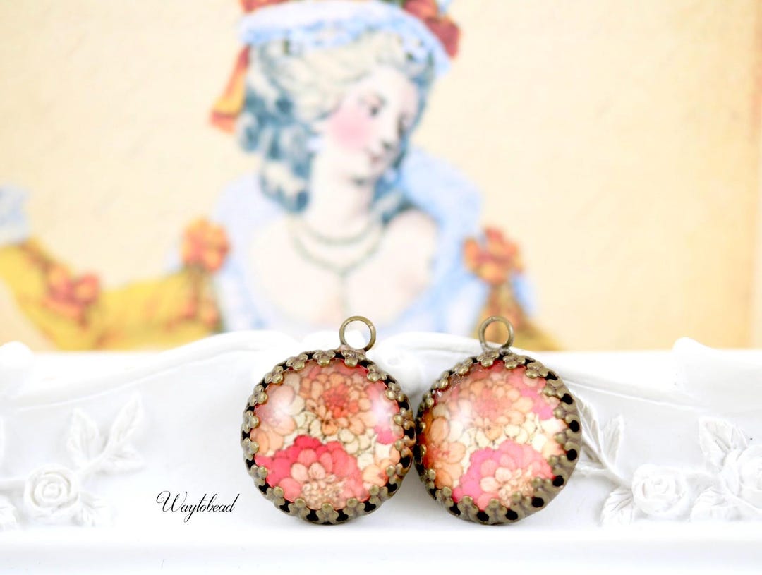 Peach & Pink Gerbera Daisies Floral Cabochon 16mm Vintage Style Round ...