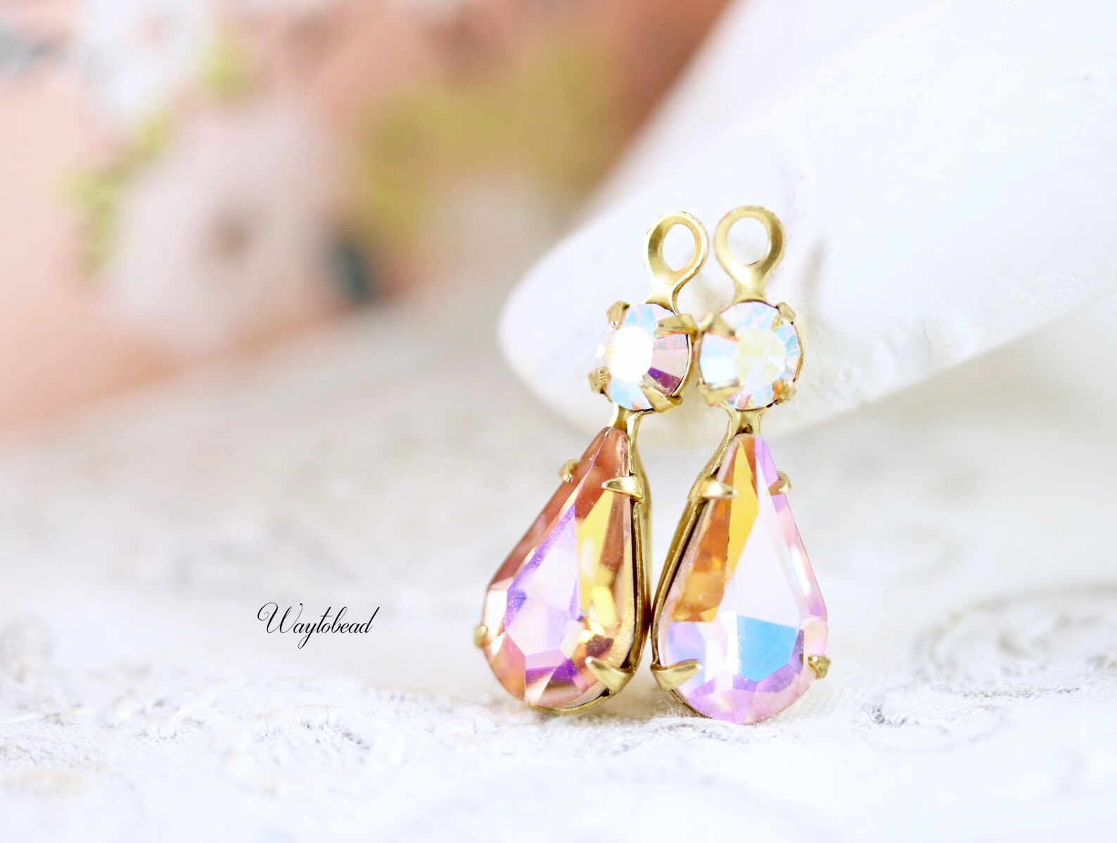 Aurora Borealis Glass Drops Pear Shaped Set Stones 1 Ring Raw - Etsy