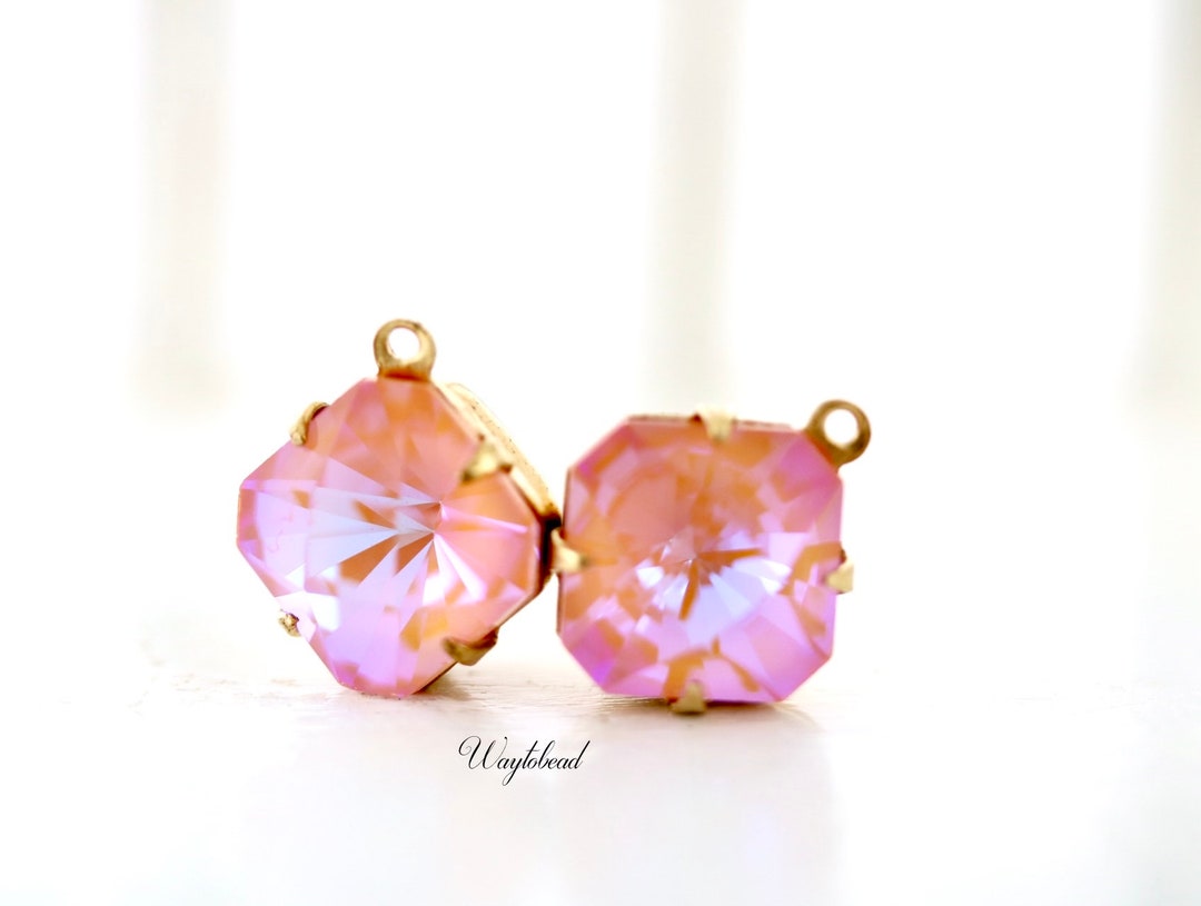 Faceted Glass Square Octagon Stones Light Peach Shimmer 10mm Raw Brass ...