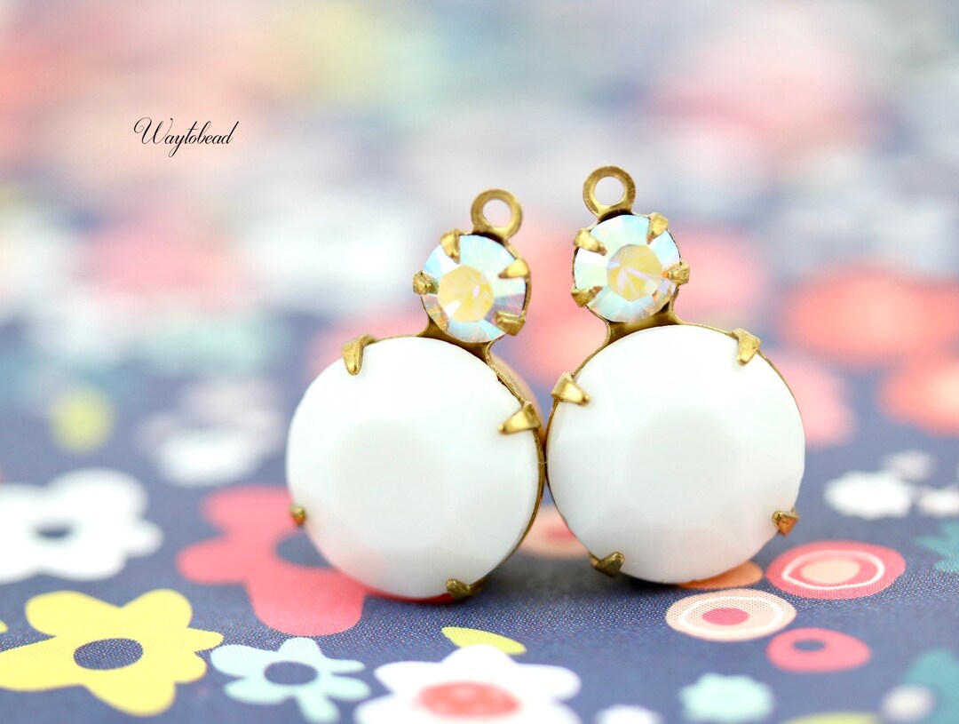 AB Crystal & Chalk White 18x11mm Vintage Faceted Round Glass Drops ...