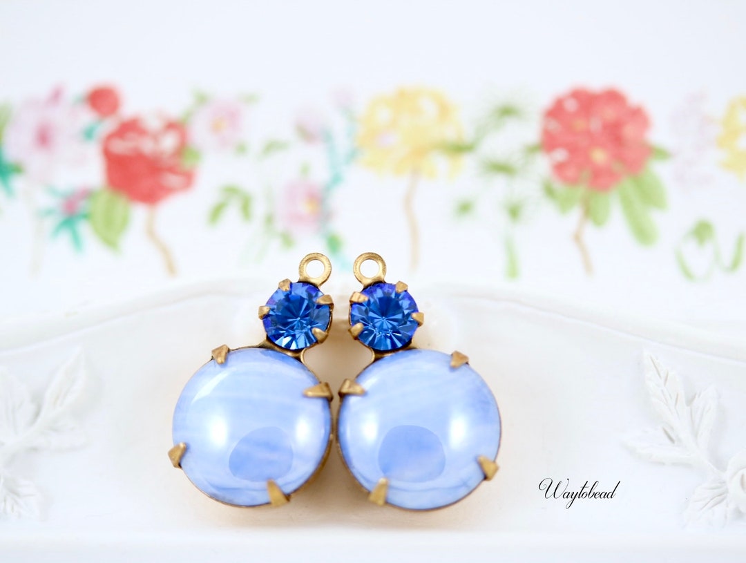 Sapphire & Lustrous Light Blue Round Set Stones Glass Gem Austrian ...