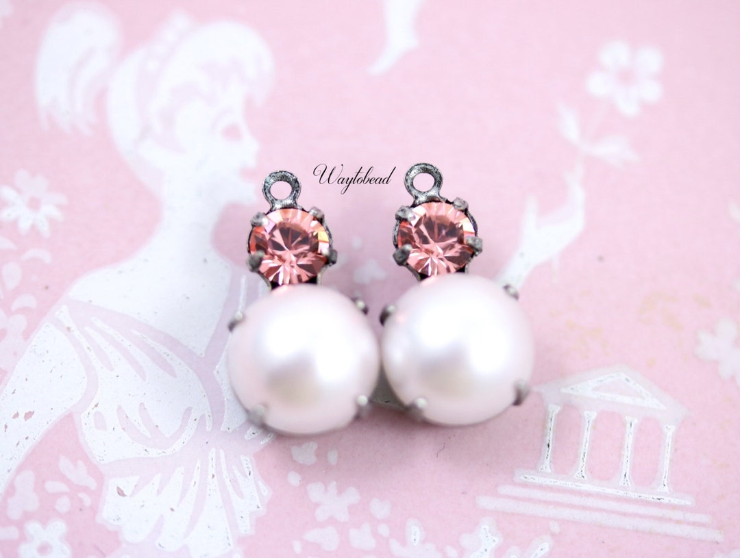 Rose Peach & Pearlized Light Pink 15x9mm Jewelry Finding Vintage ...