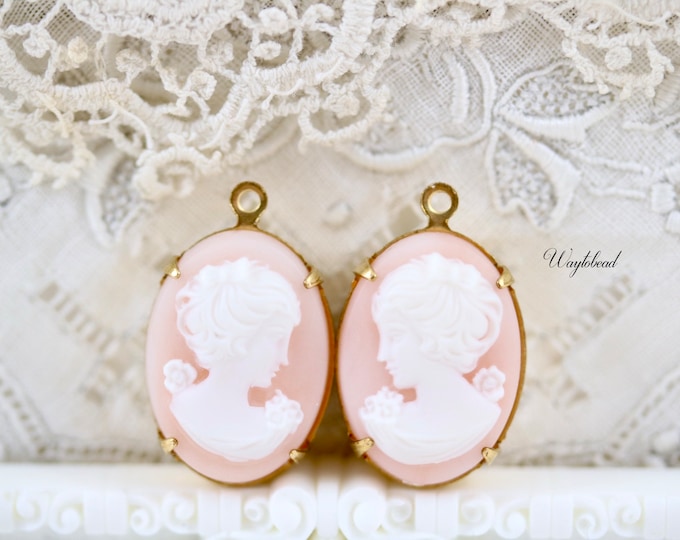 Rare Vintage White on Angel Skin Pink Woman Cameo 18x13mm Lady Oval ...
