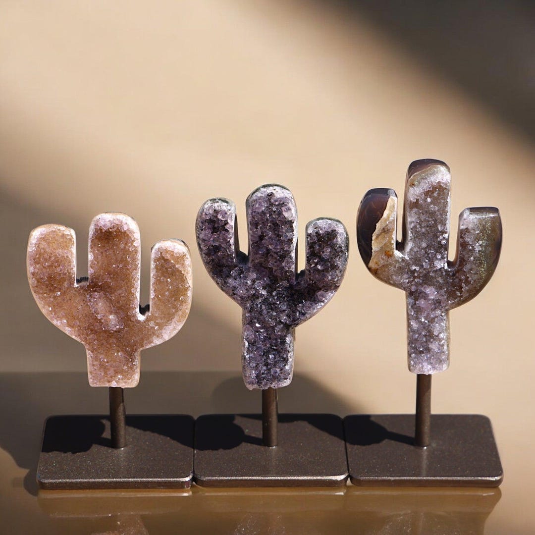 Amethyst Cactus on Stand, Amethyst Carving, Rainbow Amethyst, Brazilian ...
