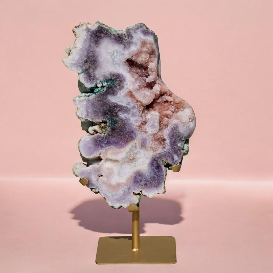 L Pink Amethyst Geode Slab on Stand 'AMORA' - Heart Chakra, Rare ...