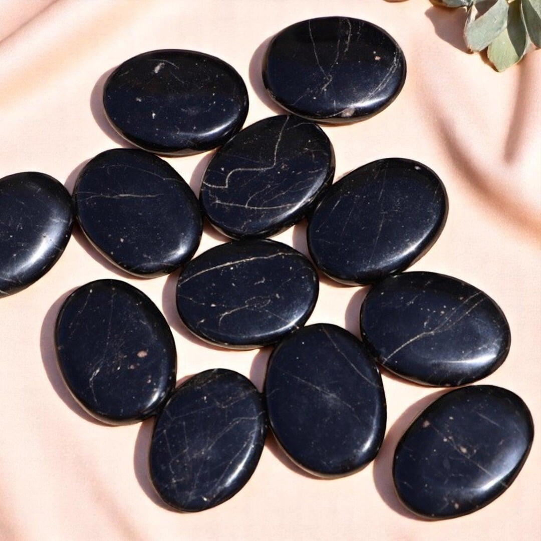 Black Tourmaline Flat Palm Stone, Pocket Stone, Worry Stone, Tourmaline ...