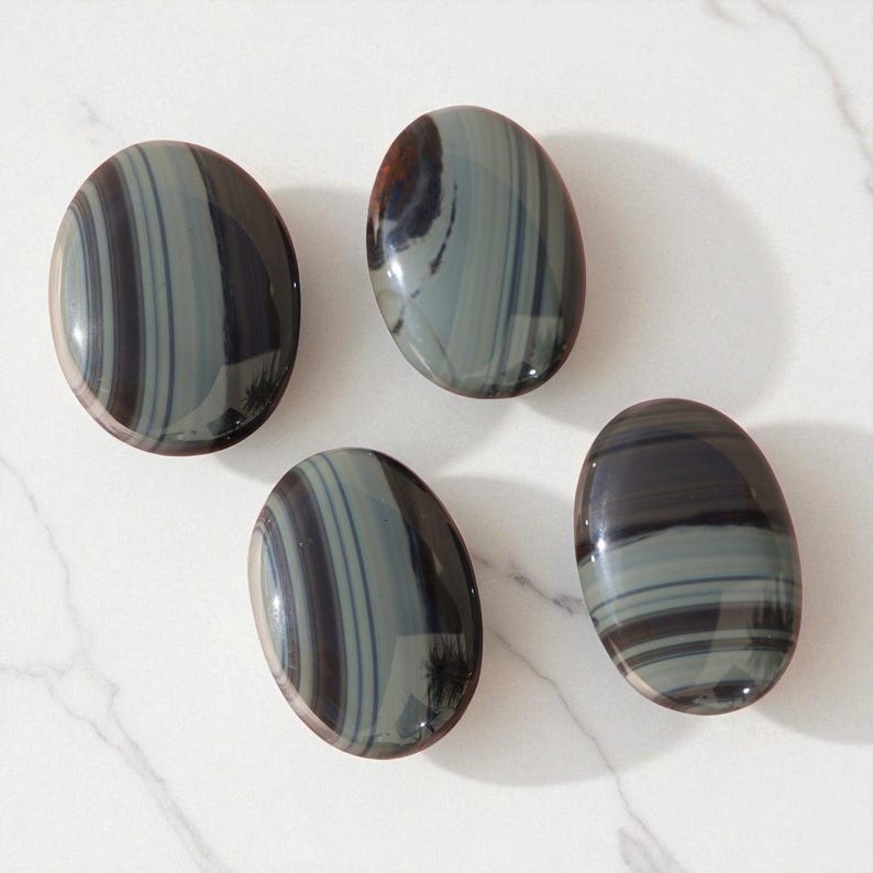 Extra Large Platinum Obsidian Palm Stone, Banded Obsidian, Polished ...
