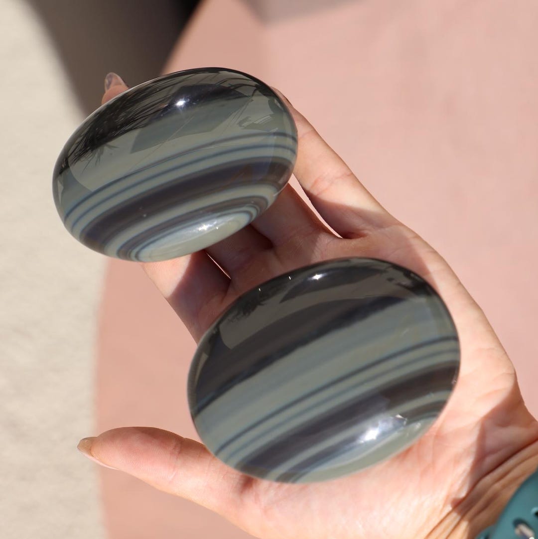 Extra Large Platinum Obsidian Palm Stone, Banded Obsidian, Polished ...