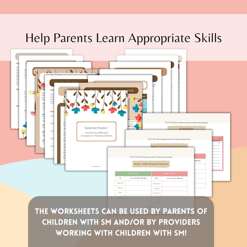 Selective Mutism Therapy Worksheets Bundle: PCIT-SM Skills, Talking ...