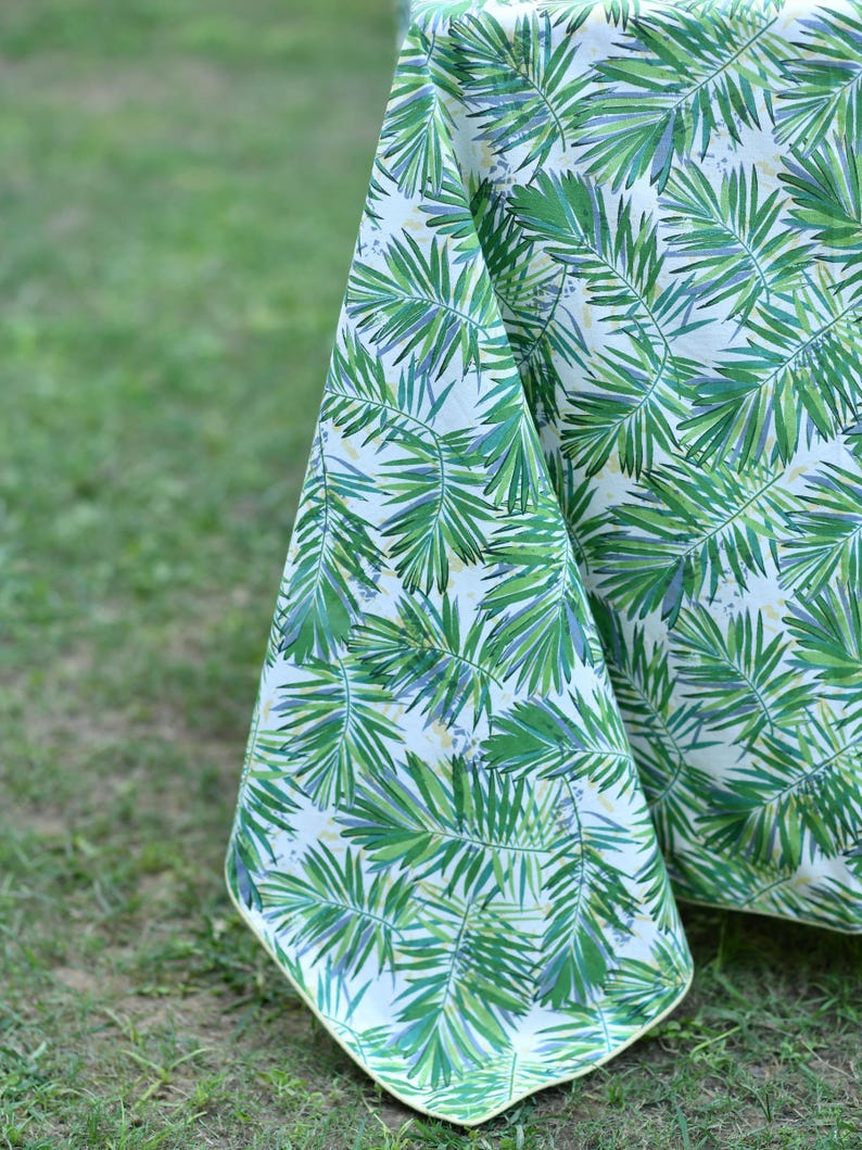 Frond Natural Tablecloth - White Backdrop With Bold Green Palm Leaves ...