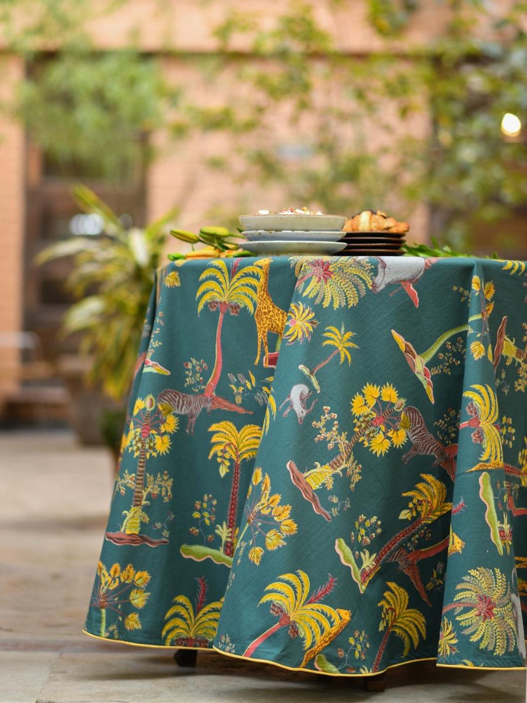 Safari Topiary Tablecloth: Jungle Animal Print, Ethically Sourced ...