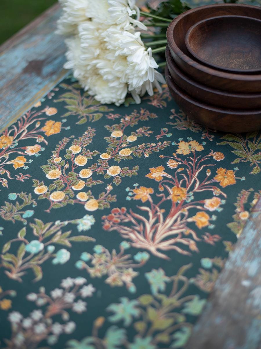 Floral Emerald Green Tablecloth: Handcrafted Cotton Table Runner - Etsy