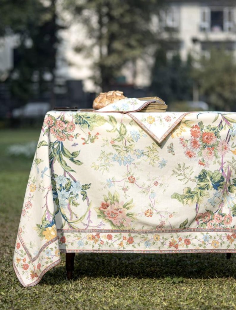 Handmade Floral Tablecloth: Cottagecore Botanical Print, 100% Cotton - Etsy