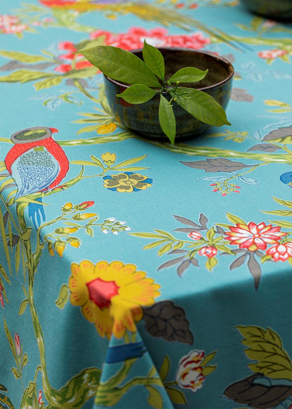 Bird Teal Tablecloth - Vibrant Floral & Bird Print, Eye-catching Teal ...