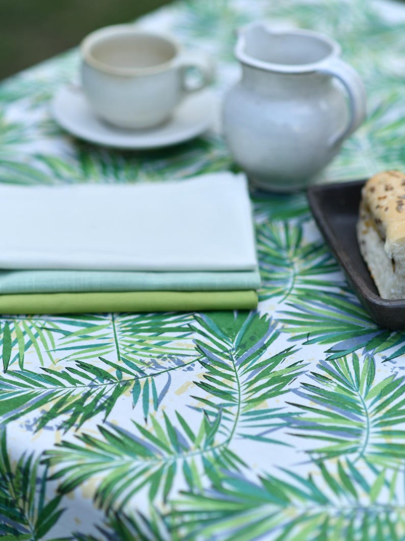 Frond Natural Tablecloth - White Backdrop With Bold Green Palm Leaves ...