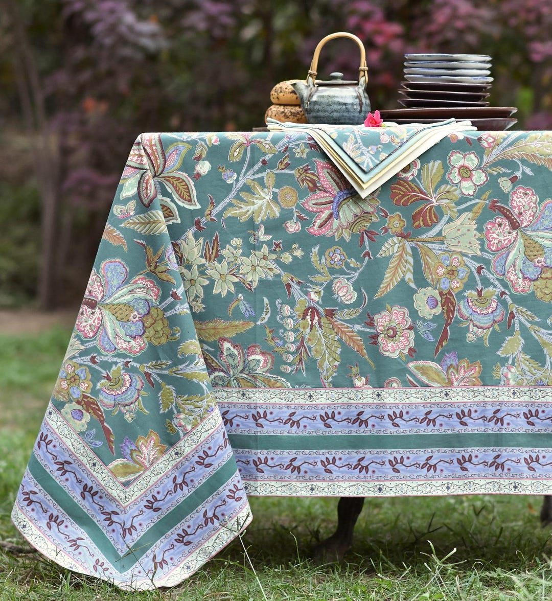 Tropical Floral Tablecloth: Hawaii Green Cotton Table Runner - Etsy