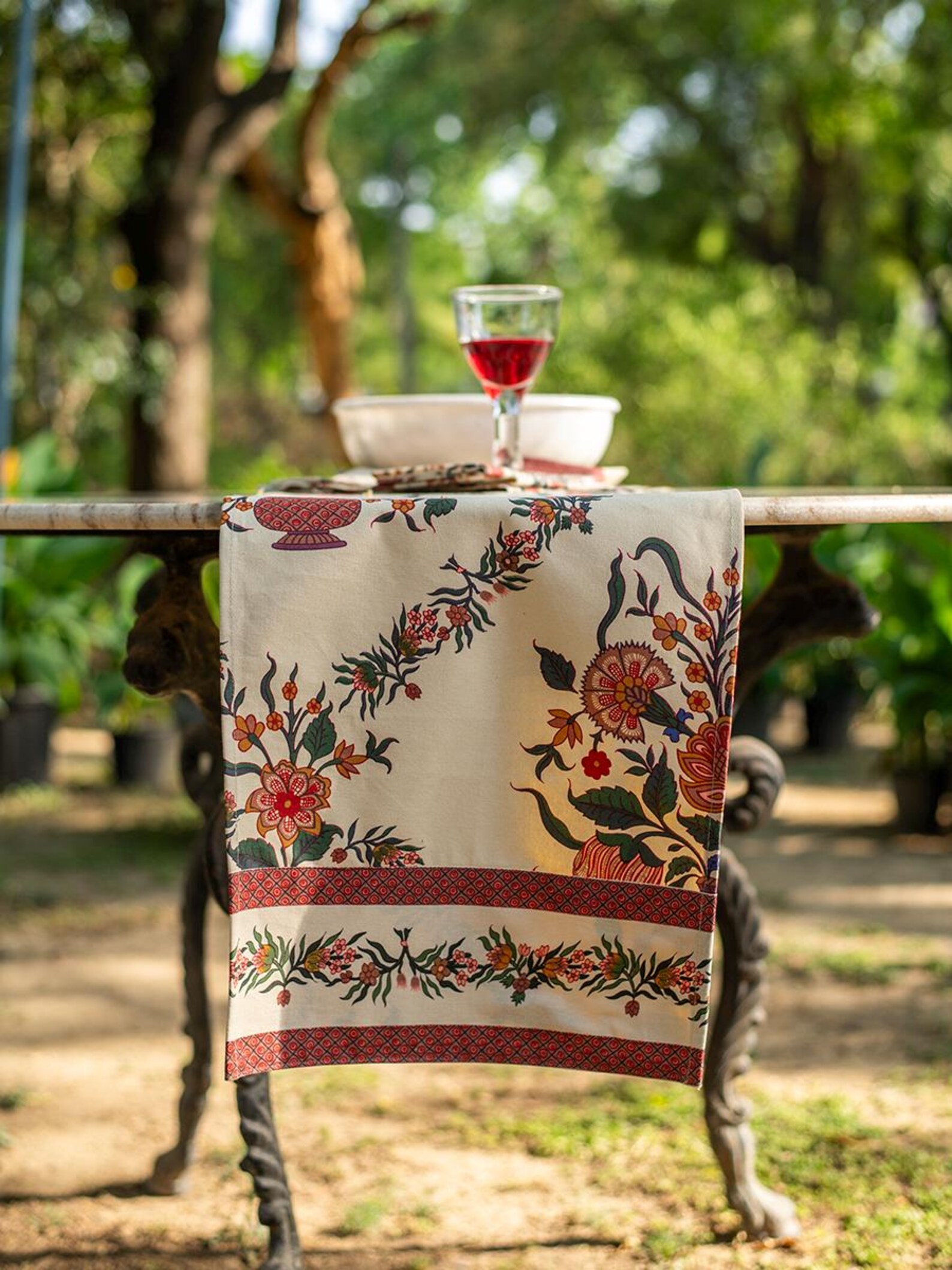 Handcrafted Cotton Tablecloth: Ivory Floral Print, Elegant Dining Decor ...